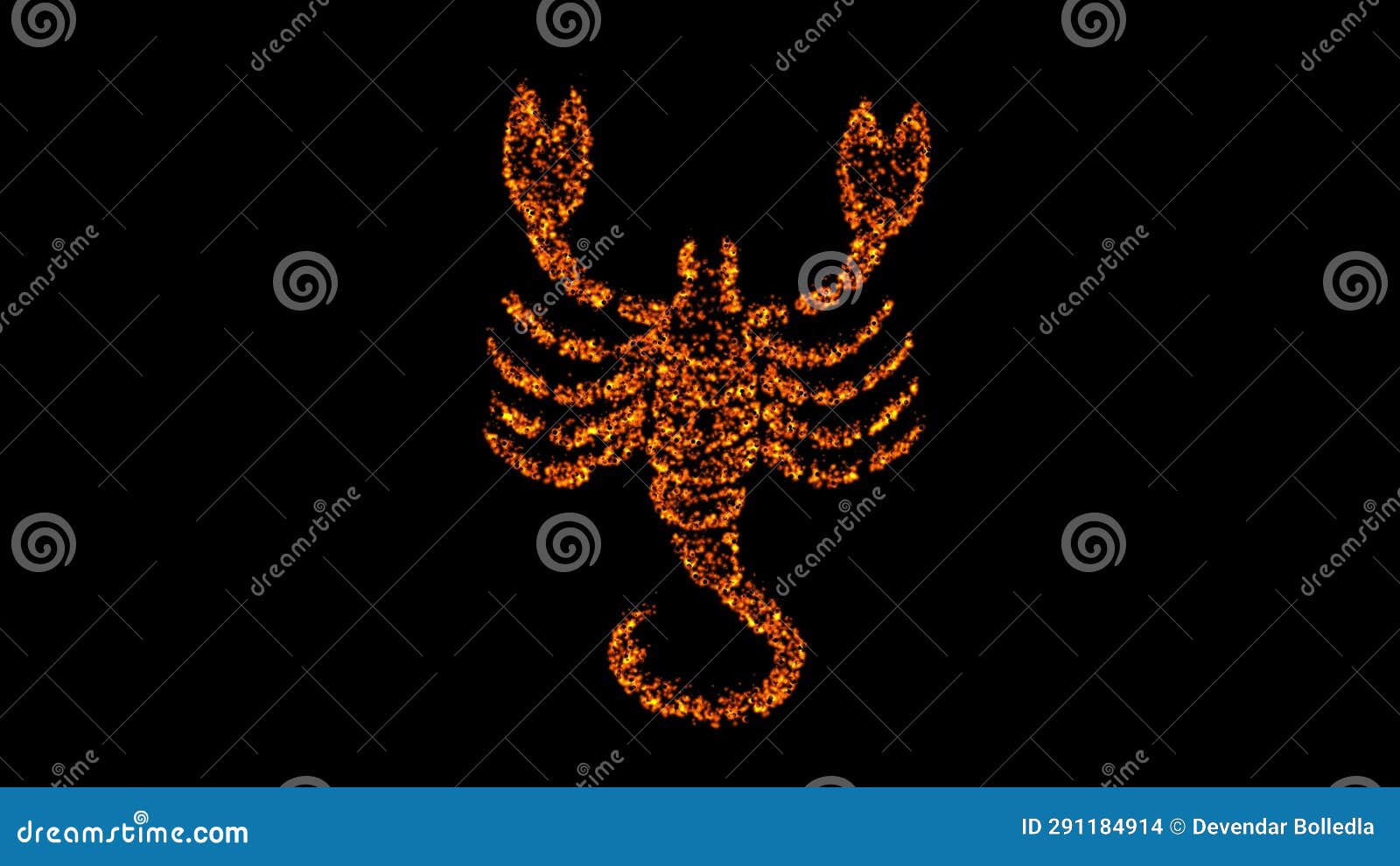 Scorpion Symbol with Burning Fire Particles on Plain Black Background ...
