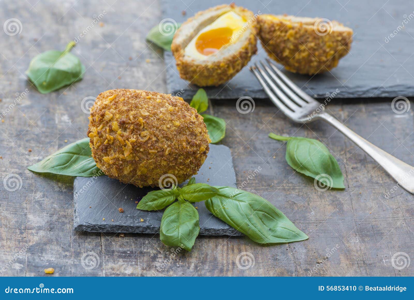 Scotch egg stock photo. Image of halved, fork, dairy - 56853410