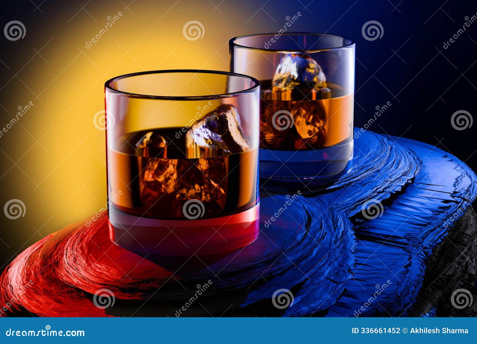 Scotch Whisky, Bourbon Or Rum In A Glass On Amber Background - 3D ...