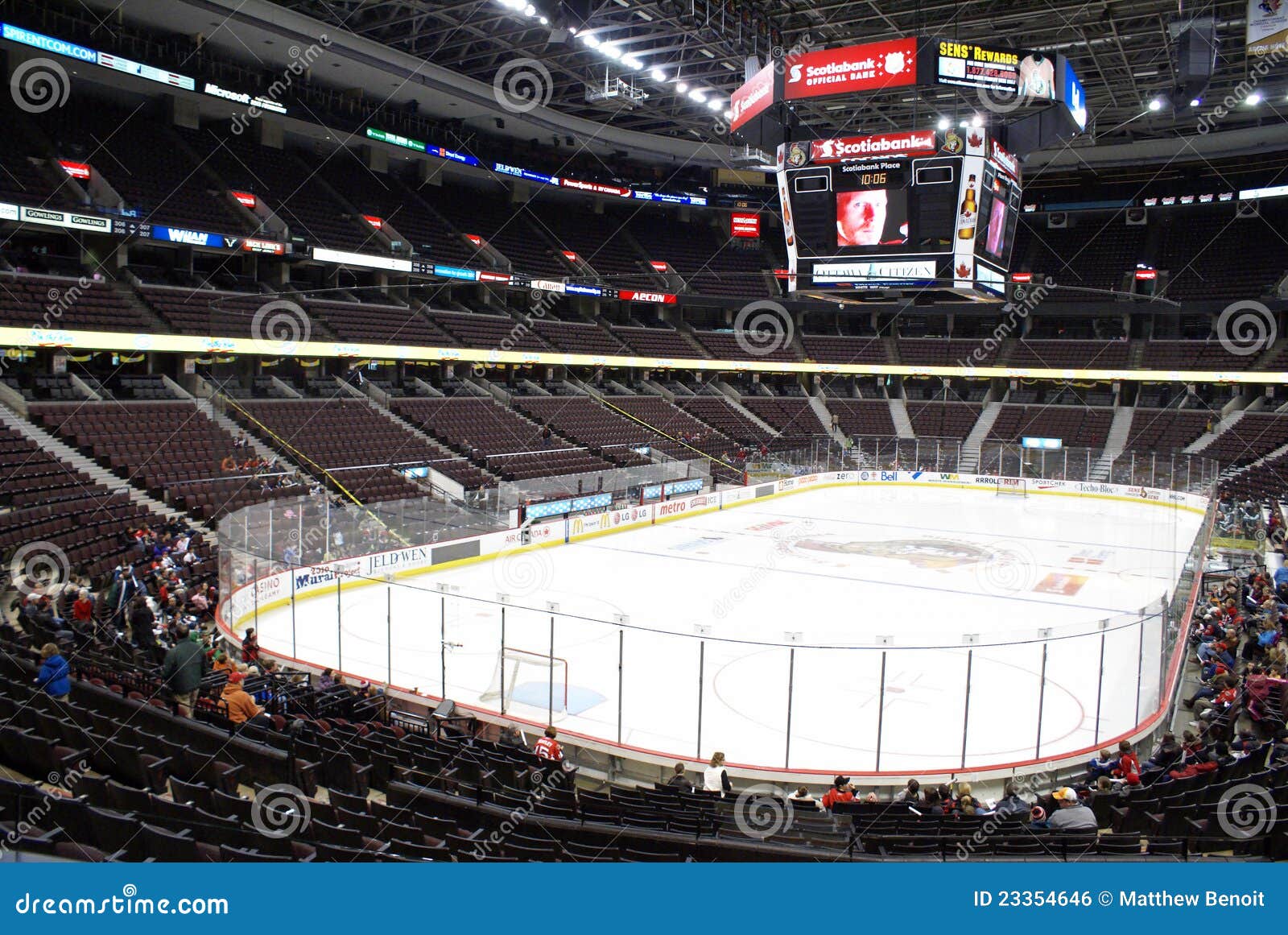 Hockey Arena Illuminated By Spotlights. Empty Sport Rink. Hockey ...