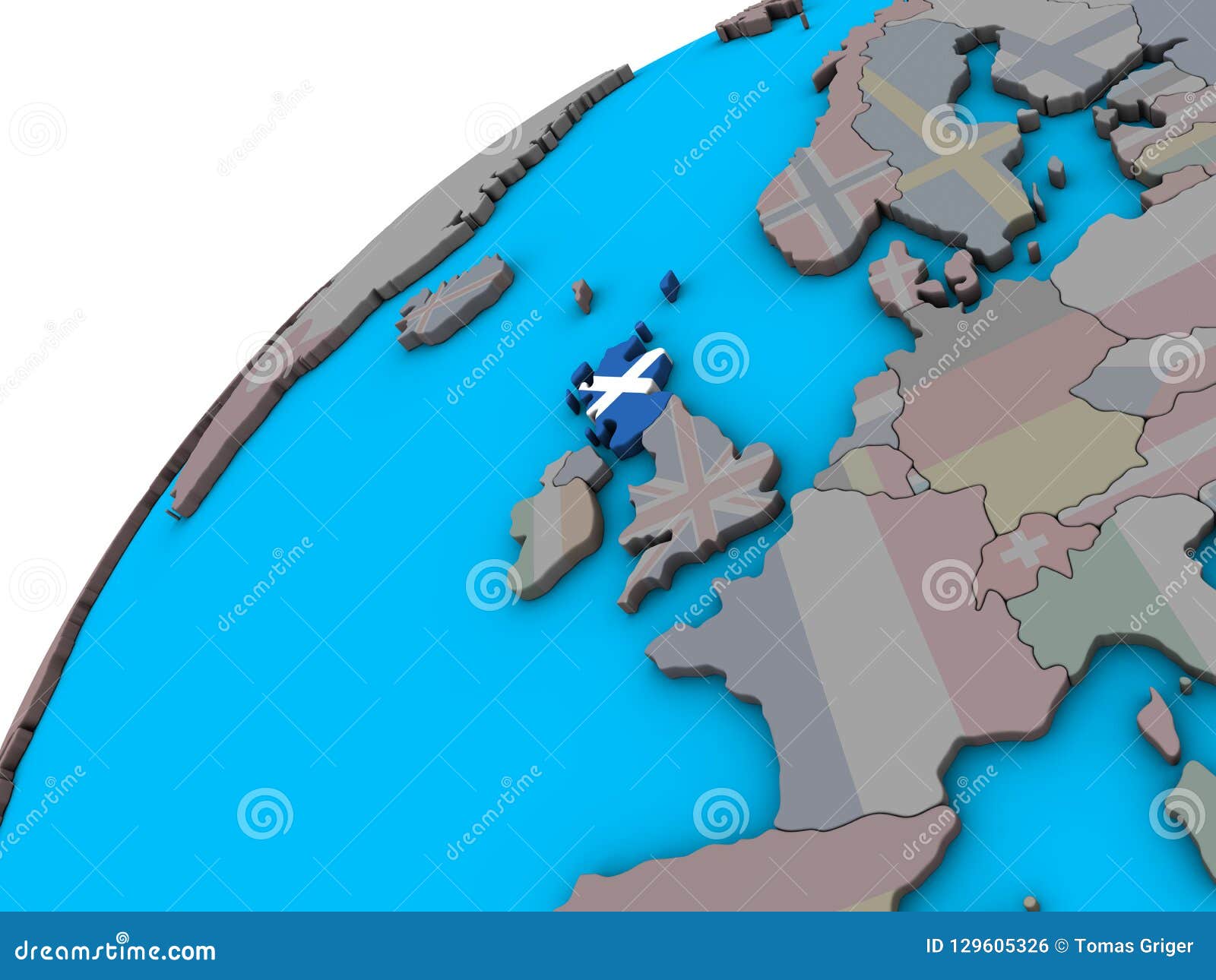 Scotland with Flag on 3D Globe Stock Illustration - Illustration of ...