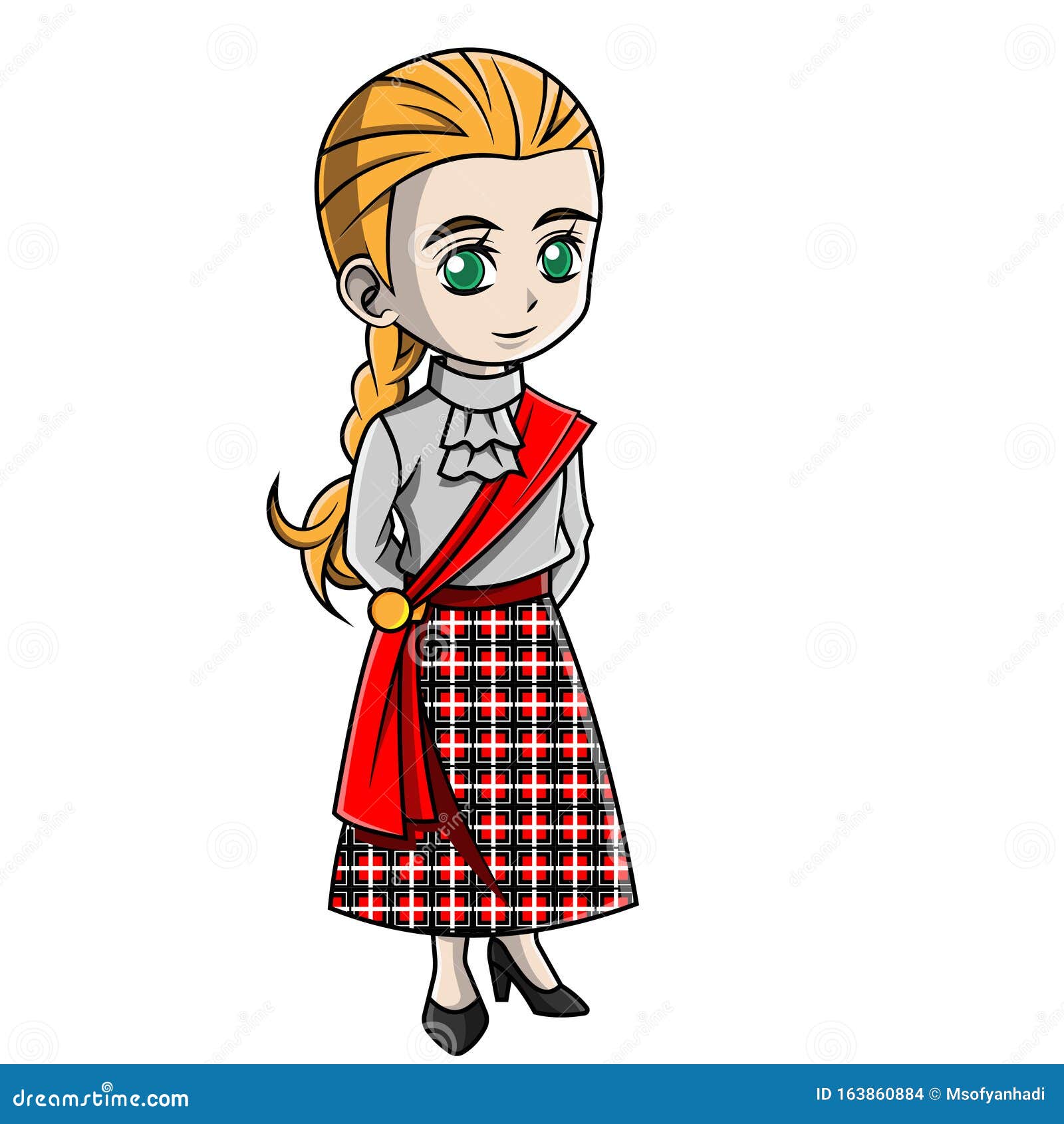 Cartoon Girl Wearing Scottish Costume Stock Vector - Illustration of ...