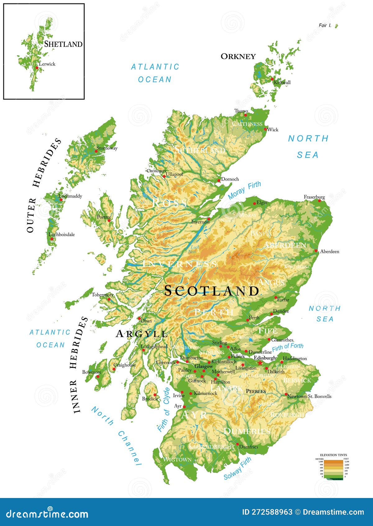 Scotland Highly Detailed Physical Map Stock Vector - Illustration of ...