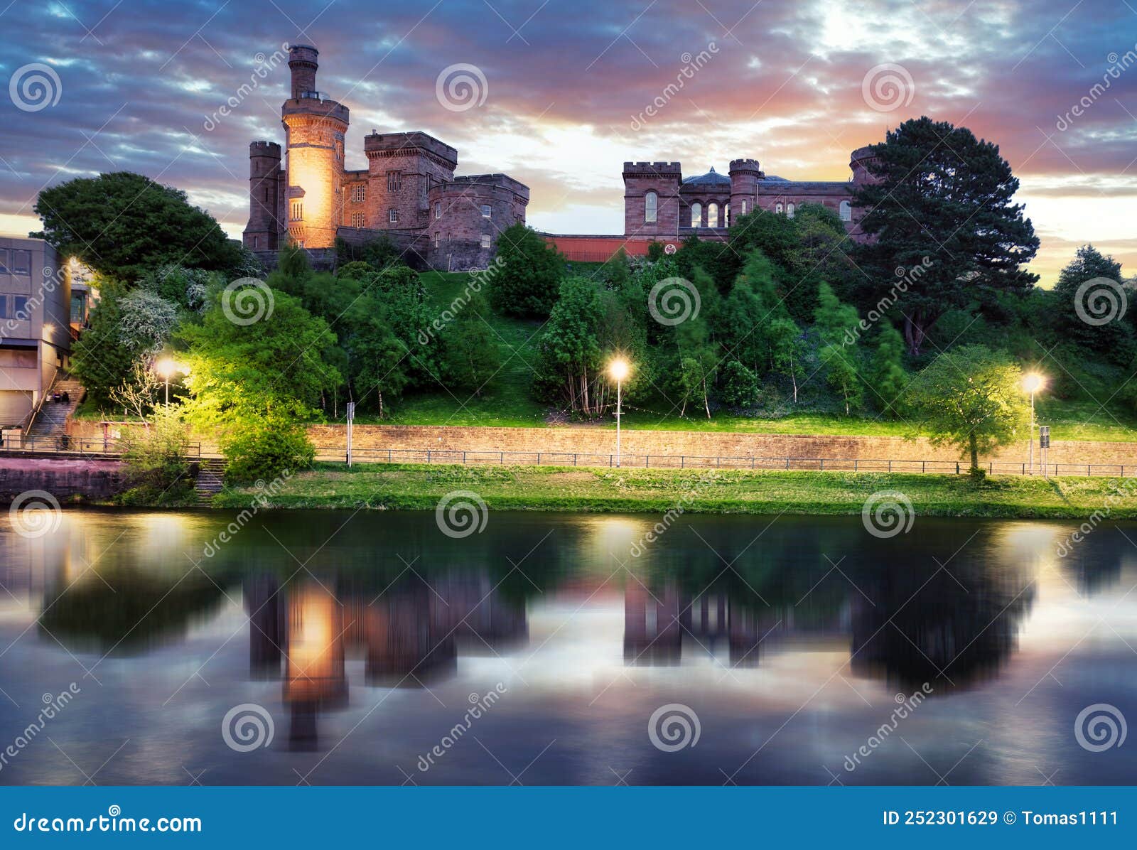 Scotland - Inverness Skyline with Castle Reflection in Ness River at ...