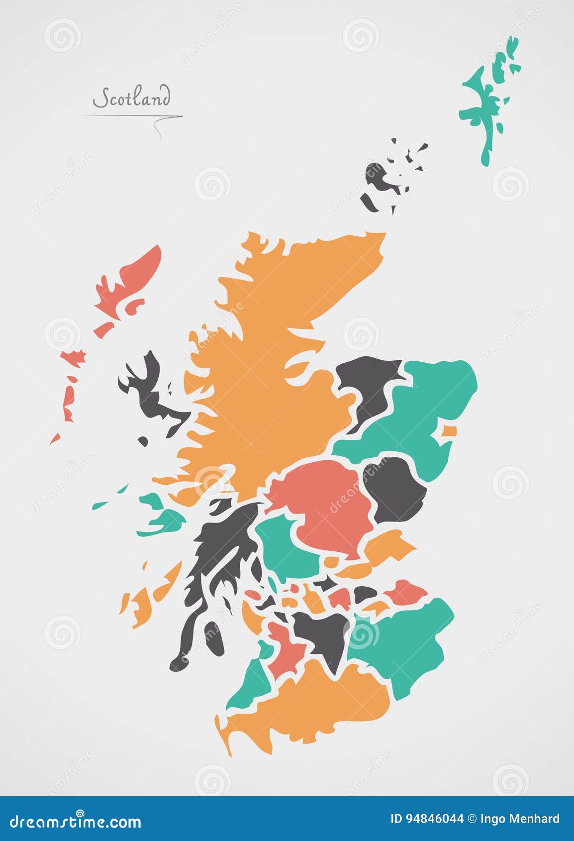 Scotland Map with States and Modern Round Shapes Stock Vector ...
