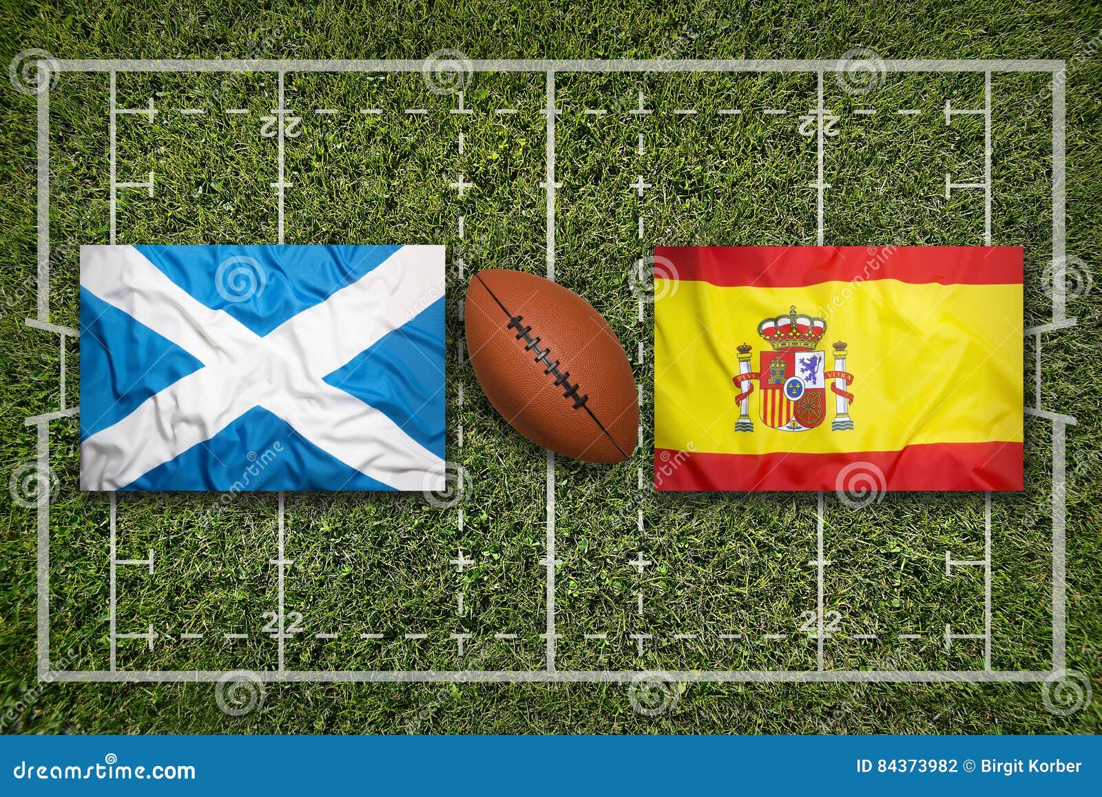 Scotland Vs. Spain Flags on Rugby Field Stock Photo - Image of opponent ...
