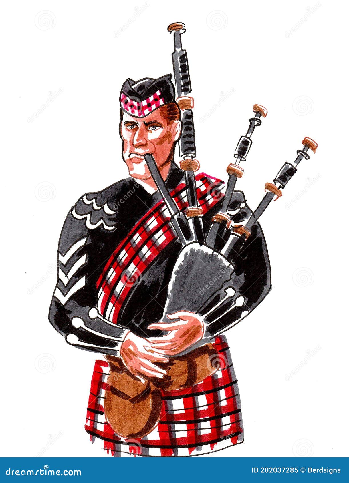 Scottish bagpiper stock illustration. Illustration of scotish - 202037285
