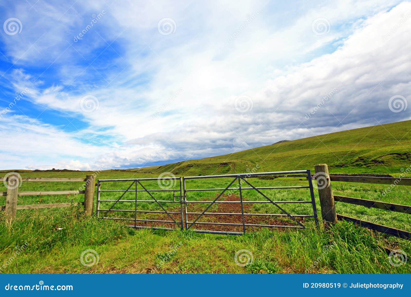 Scottish Fields with Wooden Fence Stock Image - Image of spring, green ...