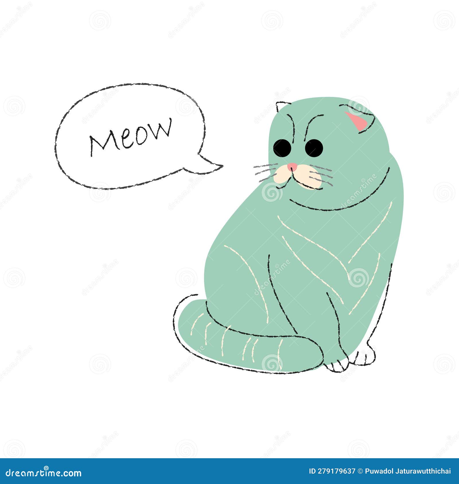 Scottish Fold Cat . Cute Cartoon Characters . Flat Shape and Line ...