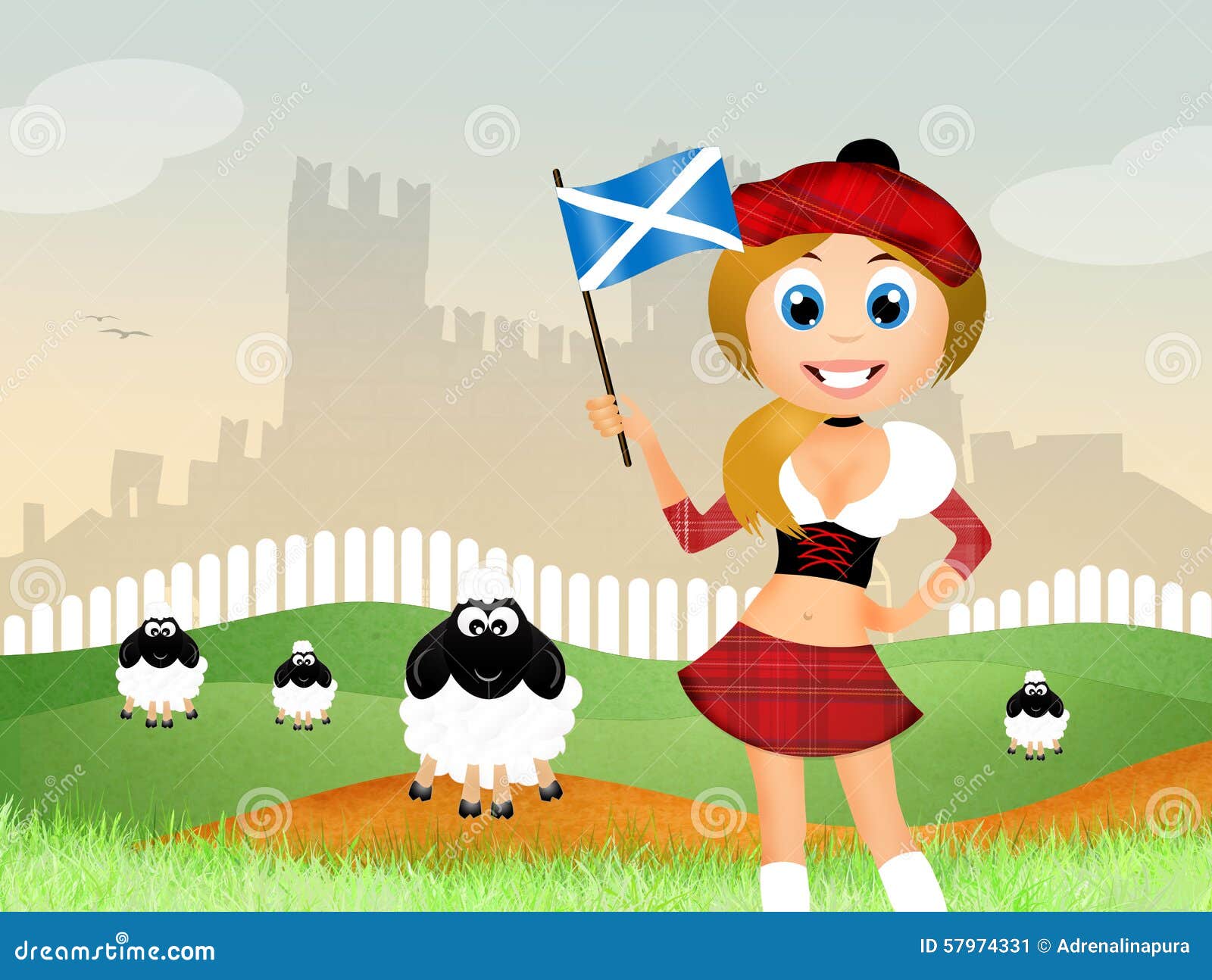 Scottish girl stock illustration. Illustration of landscape - 57974331