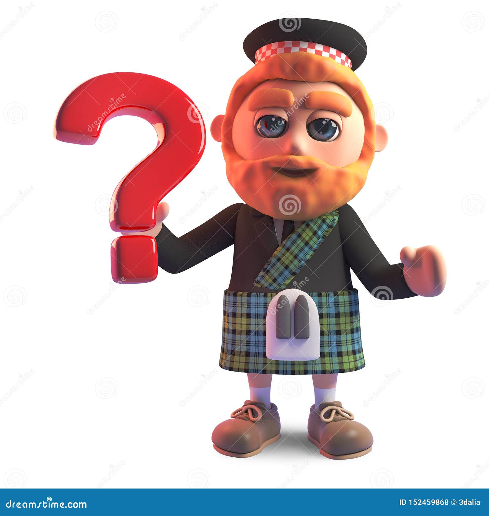 Scottish Man in Kilt on Holding a Question Mark Symbol, 3d Illustration ...