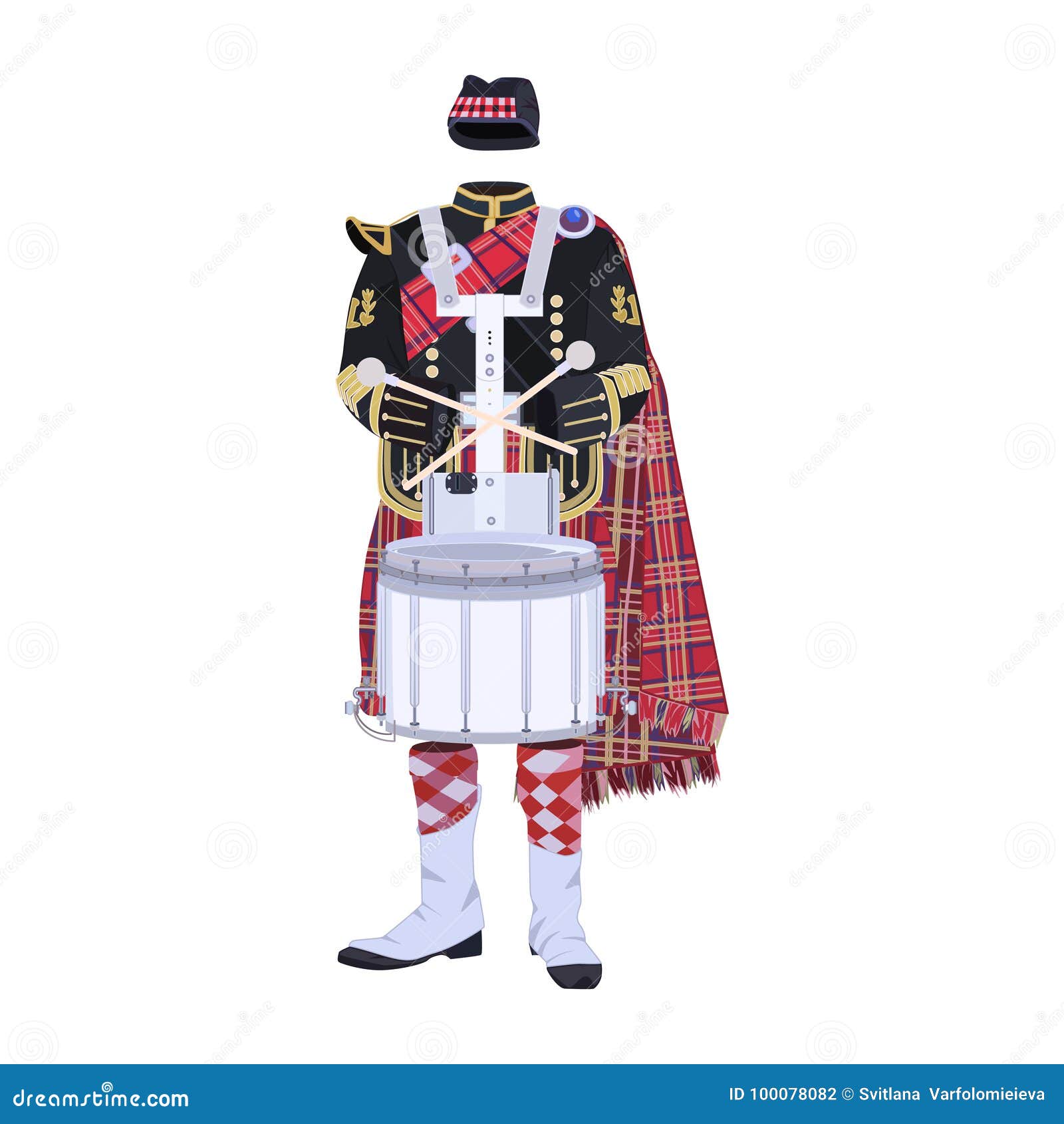 Scottish Traditional Clothing with Drum Flat Vector Illustration Stock ...