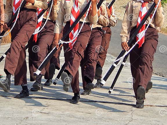Scout in Action with His Stick Stock Image - Image of costume, soldier ...