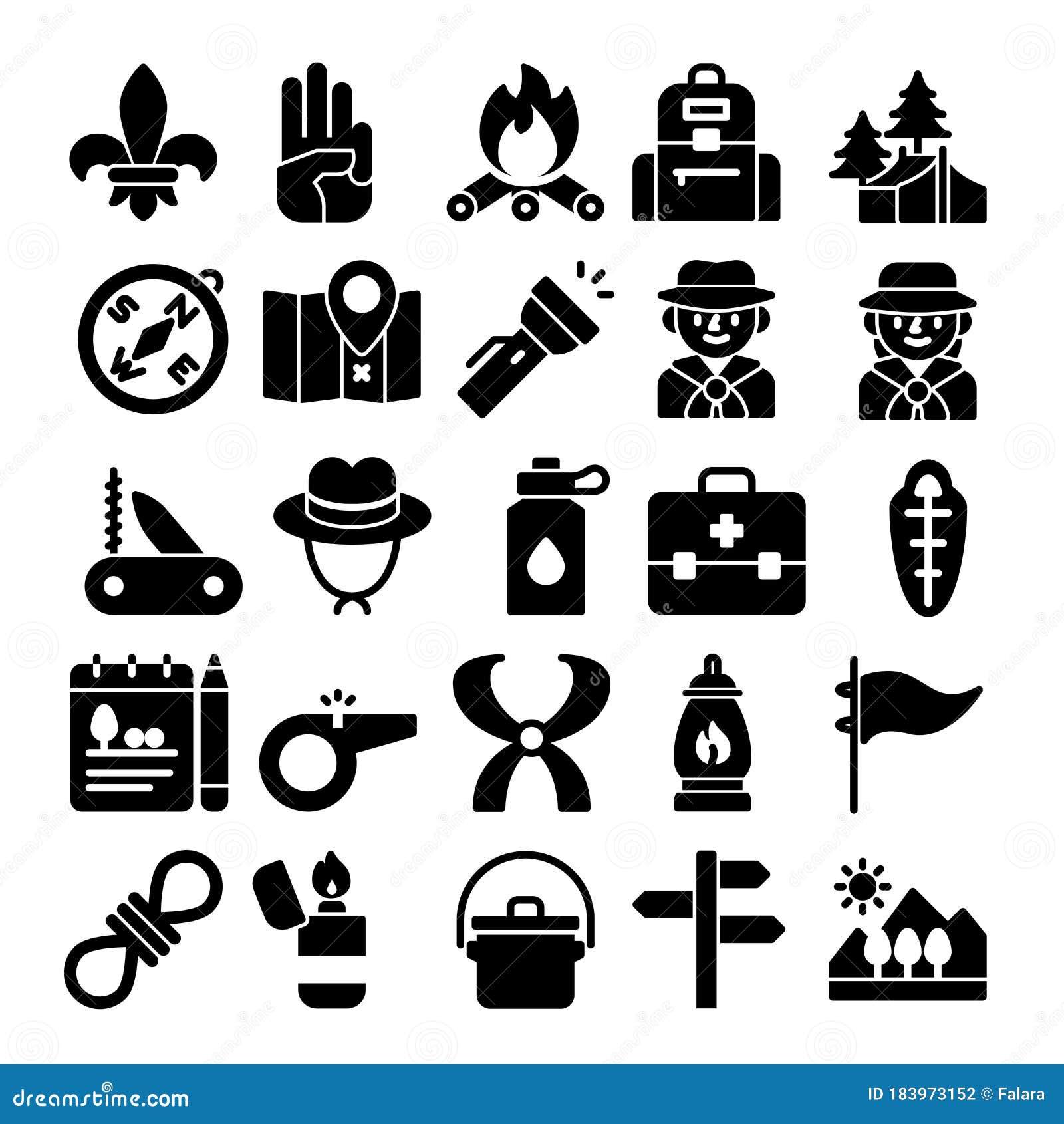 Scout black solid icons stock vector. Illustration of flashlight ...