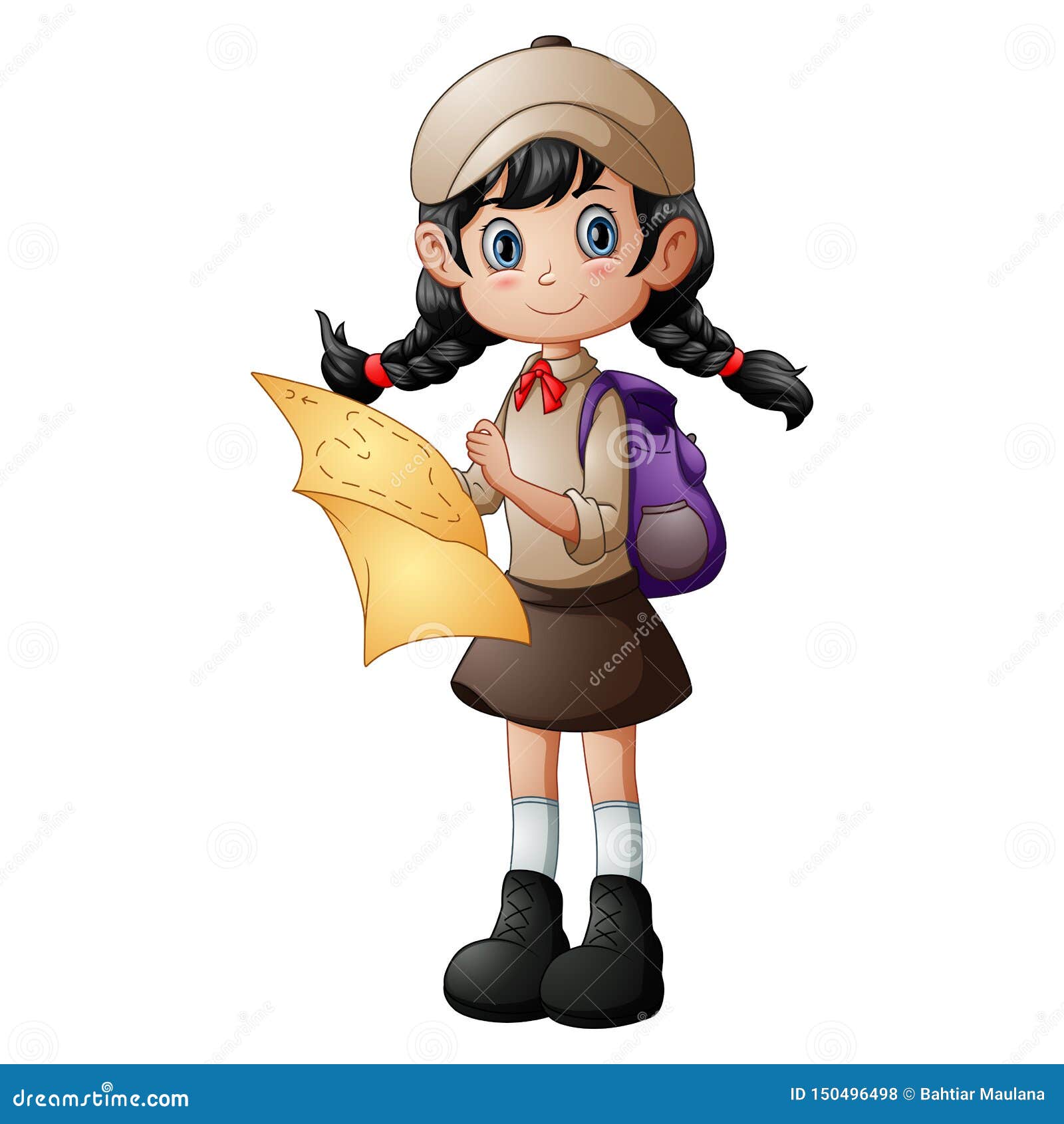 Scout Girl Standing with Holding a Map Stock Vector - Illustration of ...