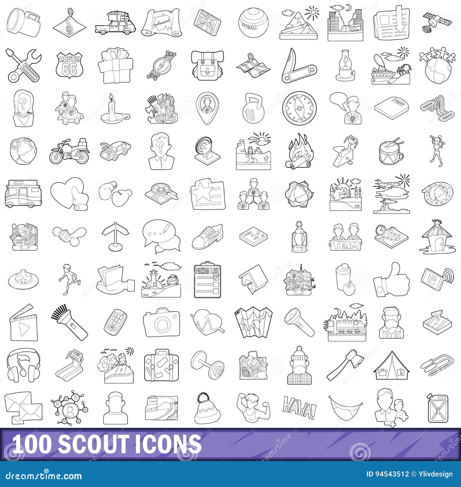 100 Scout Icons Set, Outline Style Stock Vector - Illustration of ...