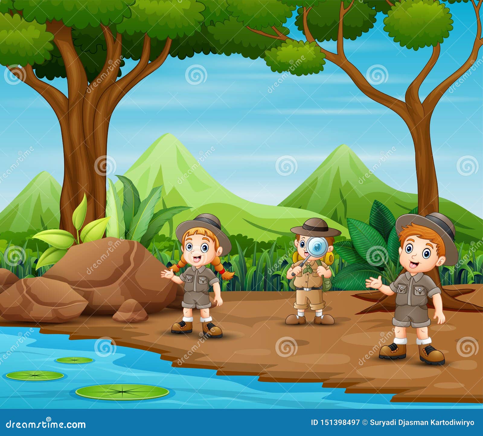 The Scout Kids are Explore the Forest Stock Vector - Illustration of ...