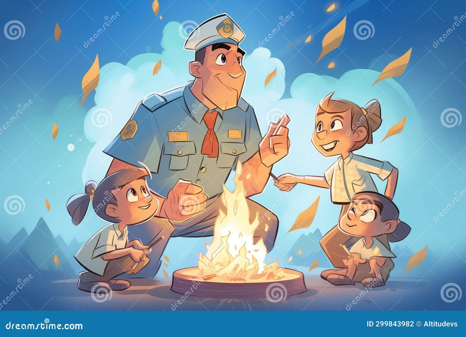 Scout Leader Teaching Children How To Light a Fire Stock Photo - Image ...