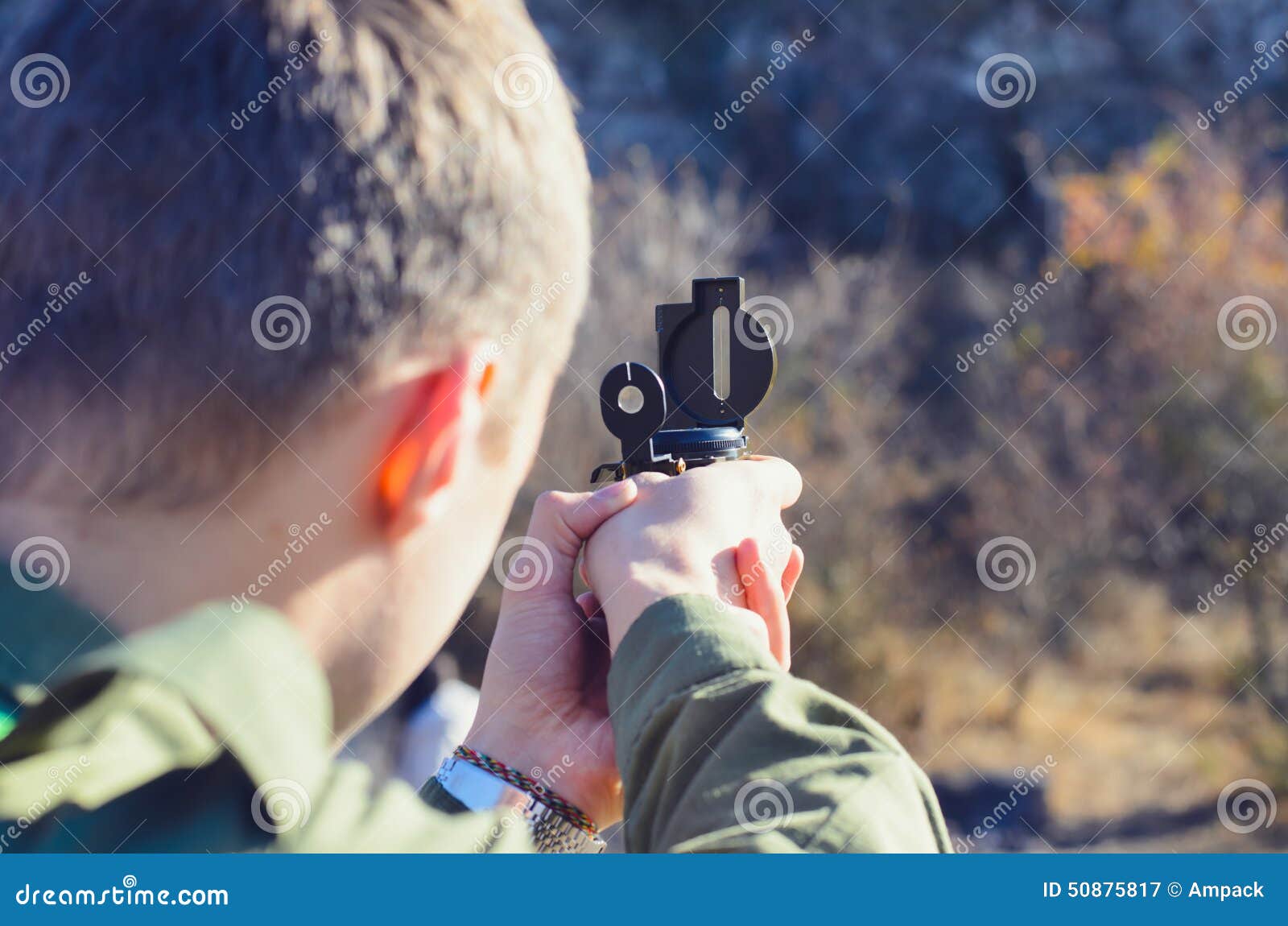 Scout Navigating in the Wilderness with Compass Stock Image - Image of ...