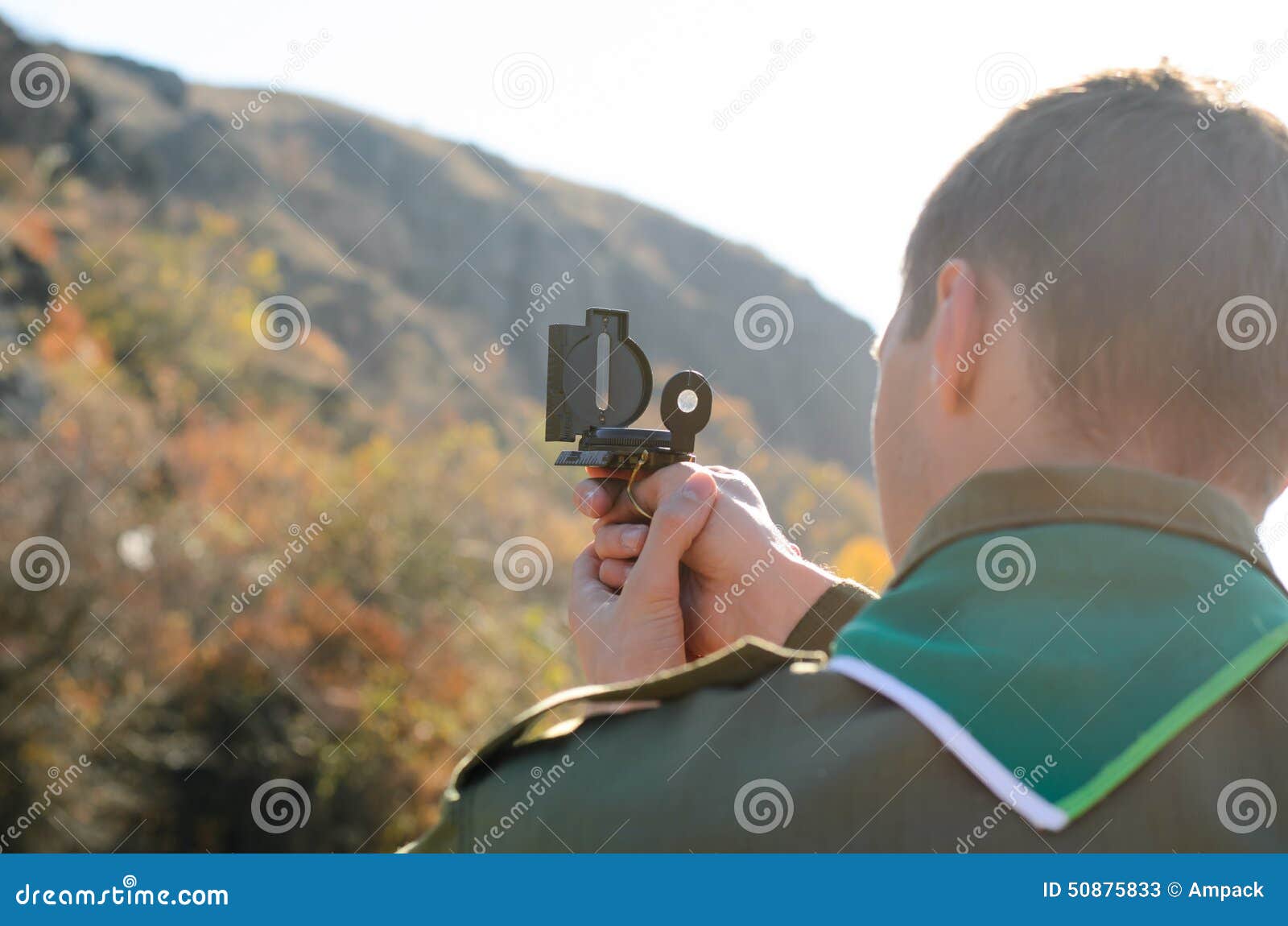 Scout Navigating in the Wilderness with Compass Stock Image - Image of ...