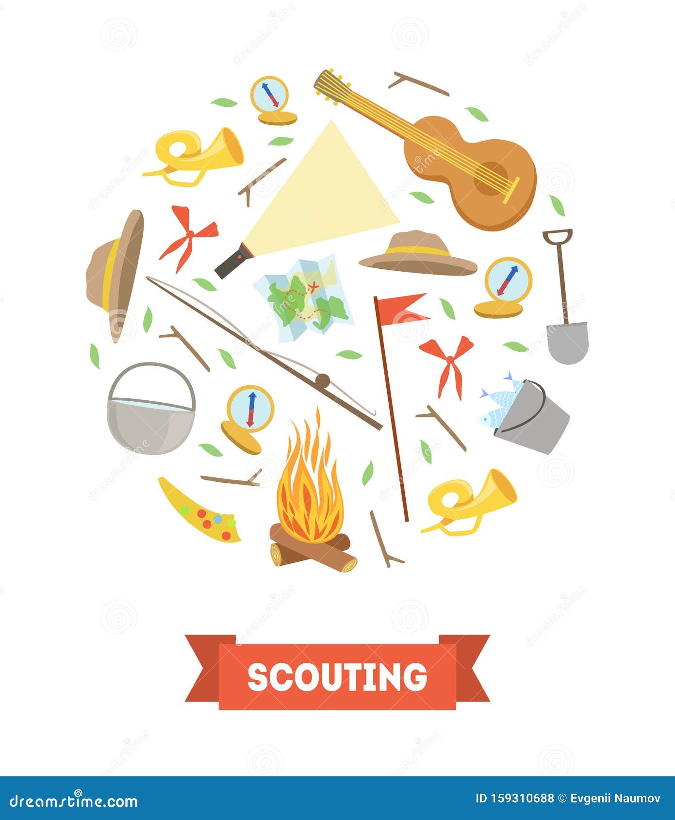 Scouting Banner Template with Camping and Hiking Equipment of Round ...