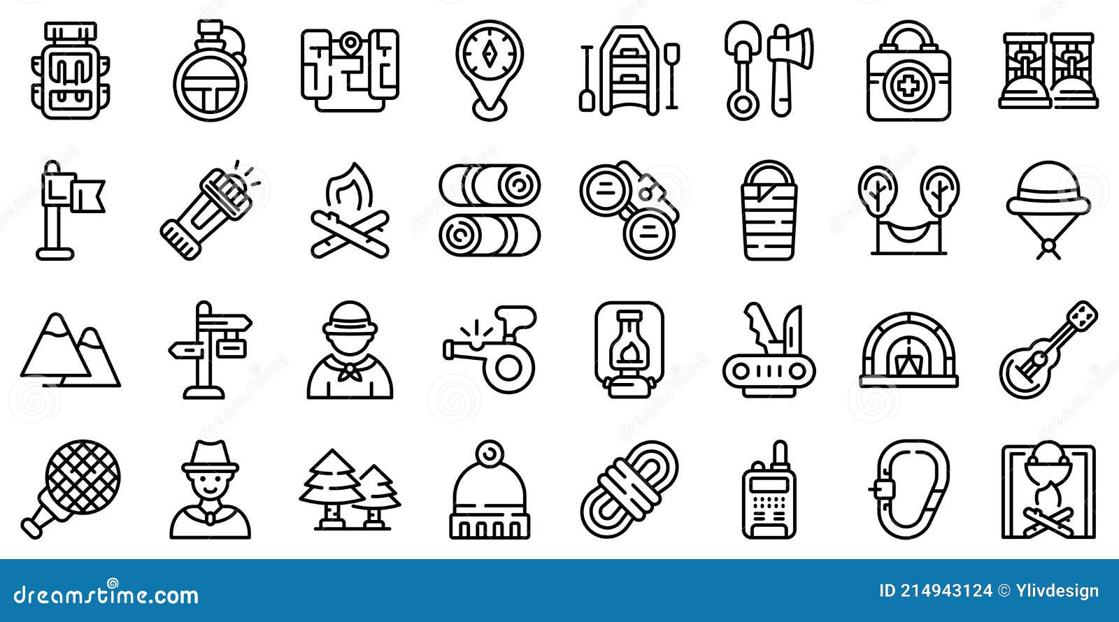 Scouting Icons Set, Outline Style Stock Vector - Illustration of ...