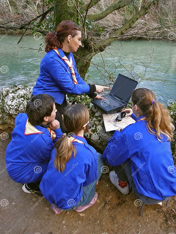 Scouts are Oriented with Laptop 1 Stock Image - Image of camping ...