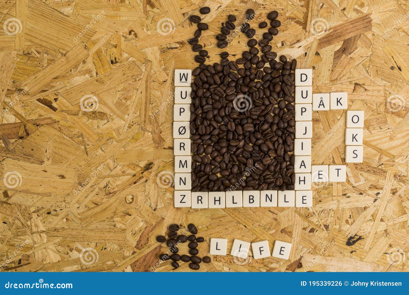 Scrabble and coffee beans stock photo. Image of grunge - 195339226