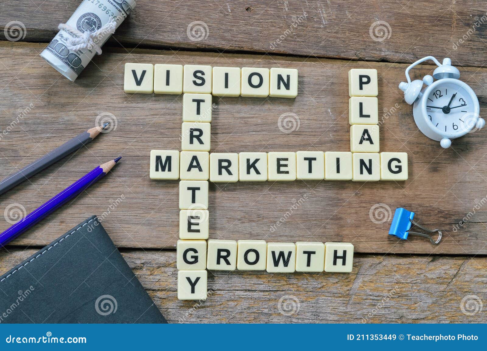 Scrabble Letters with Text VISION, STRATEGY, MARKETING, PLAN and GROWTH ...