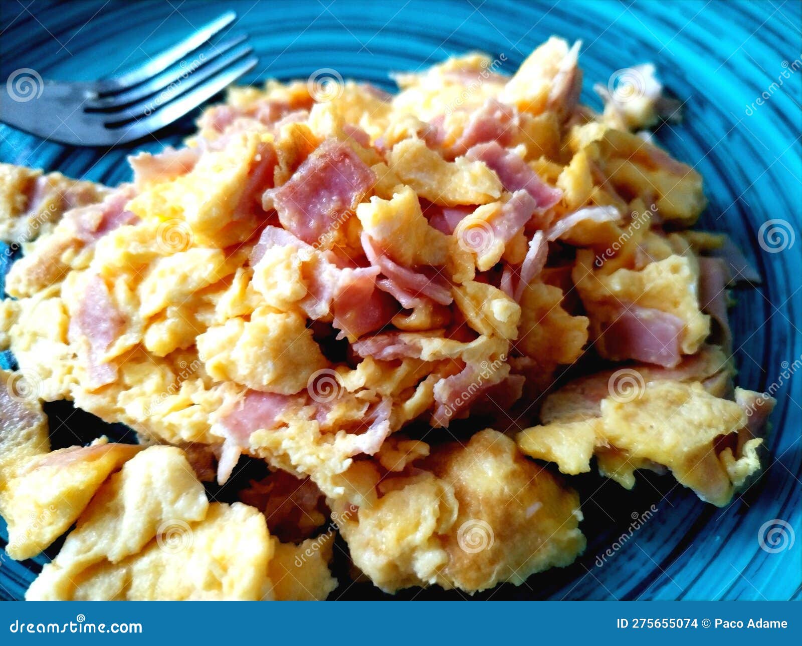 Scramble eggs with ham stock photo. Image of scramble - 275655074
