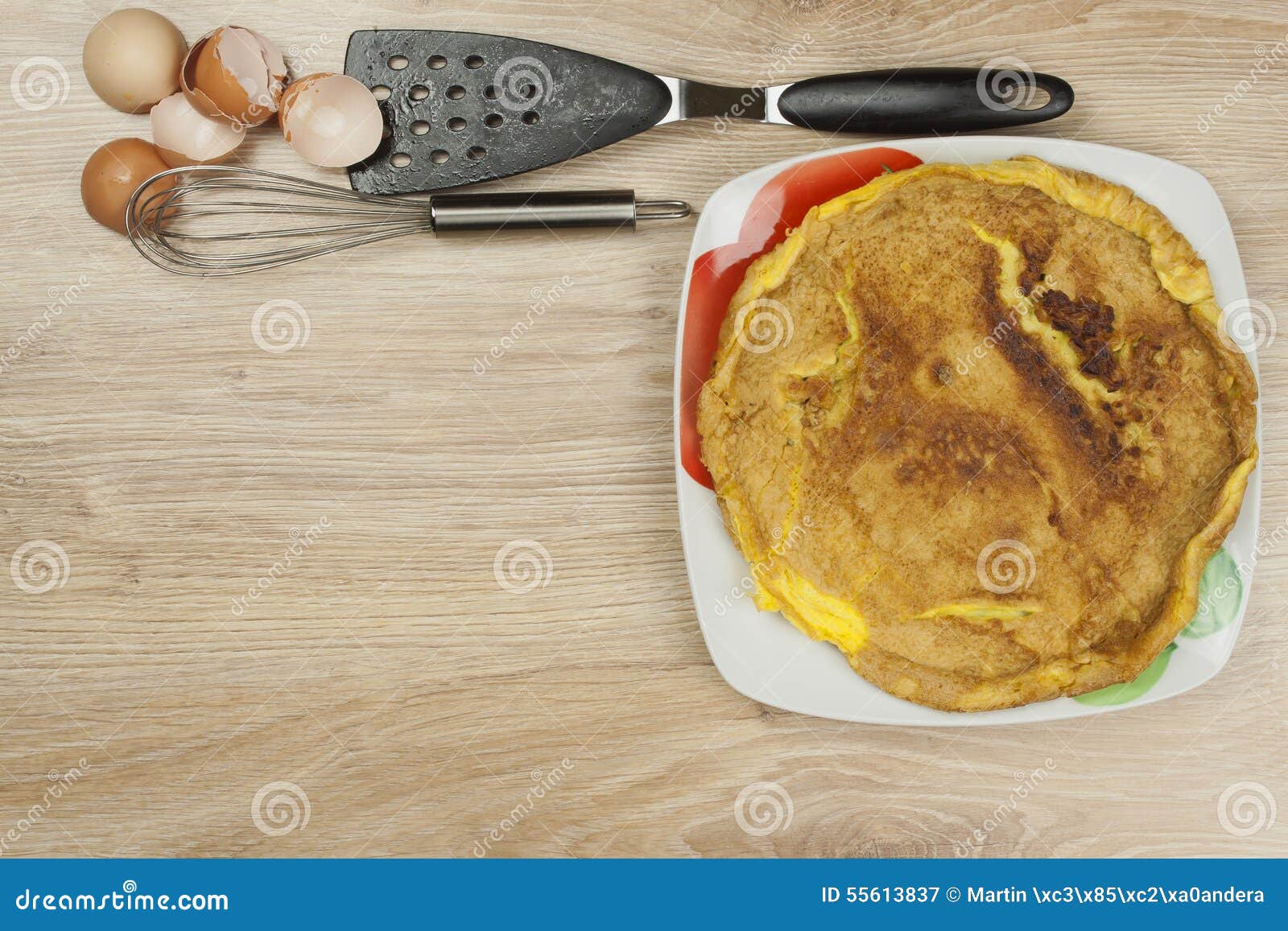 Scrambled Egg Omelet on a Wooden Table. Stock Image - Image of dish ...