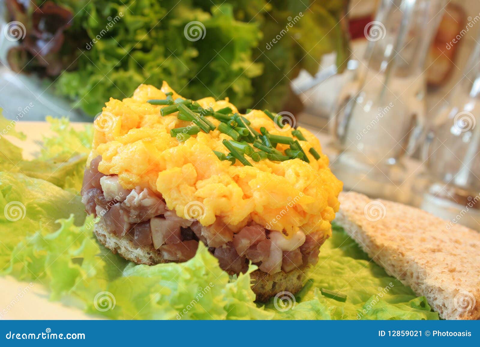 Scrambled eggs with ham stock image. Image of lunch, salt - 12859021