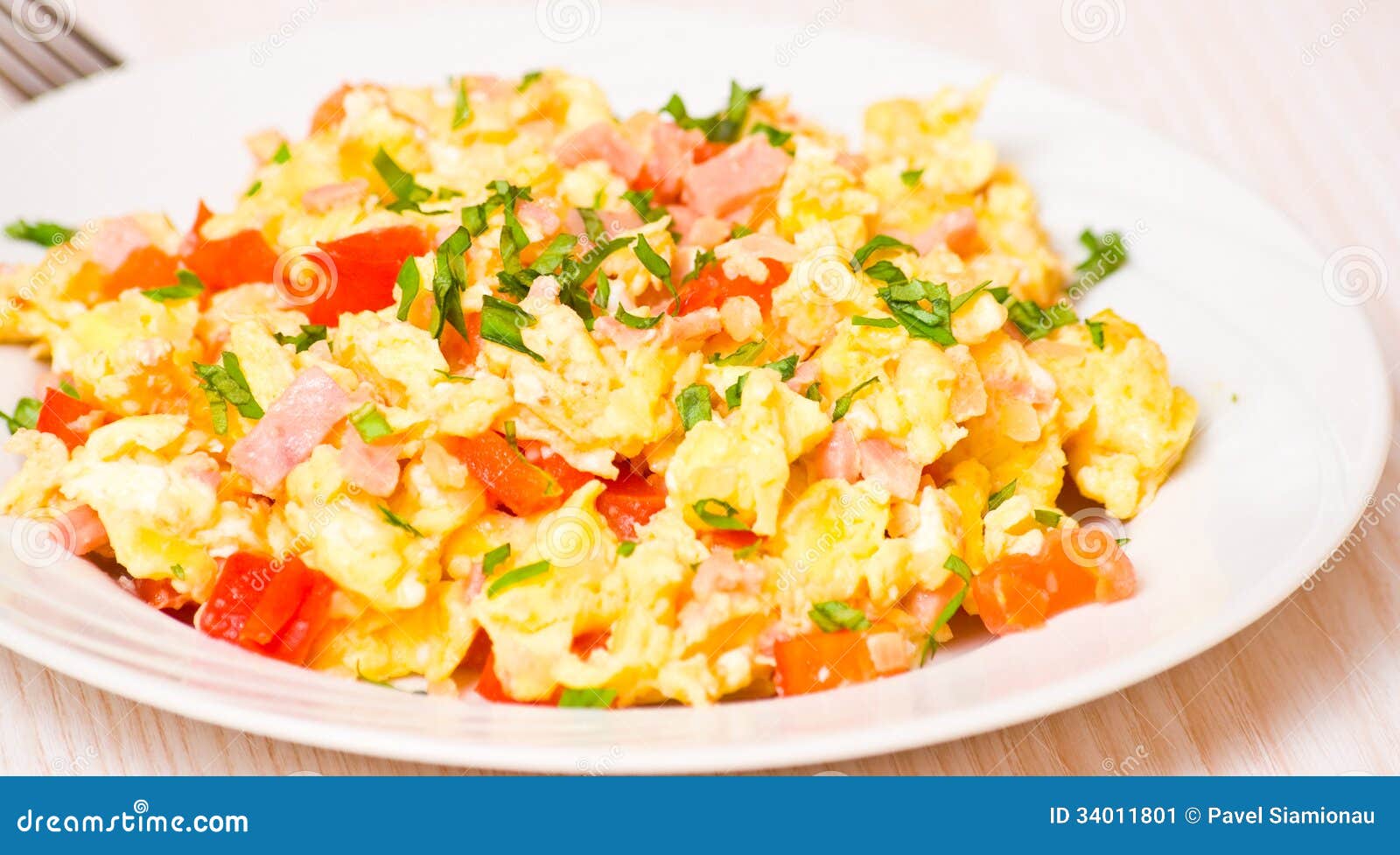 Scrambled Eggs with Ham and Vegetables Stock Image - Image of cheese ...
