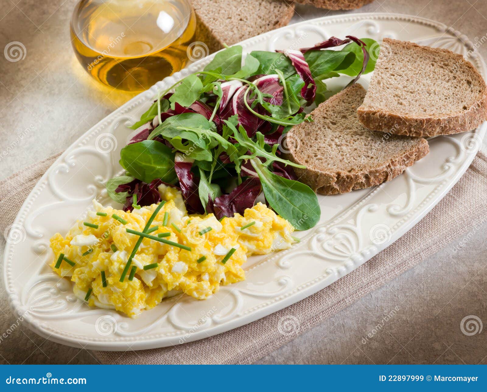 Scrambled Eggs with Mixed Salad Stock Image - Image of eating, herb ...