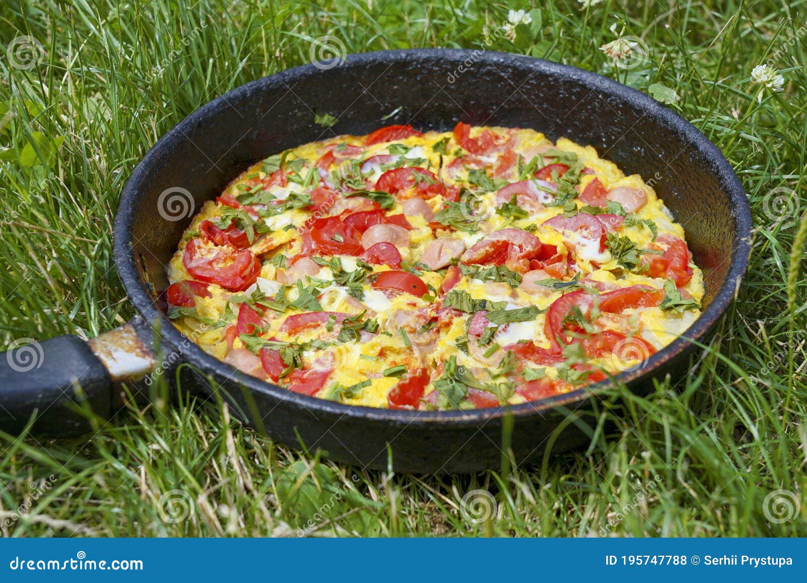 Scrambled Eggs Omelet with Sausages Stock Photo - Image of omelet ...