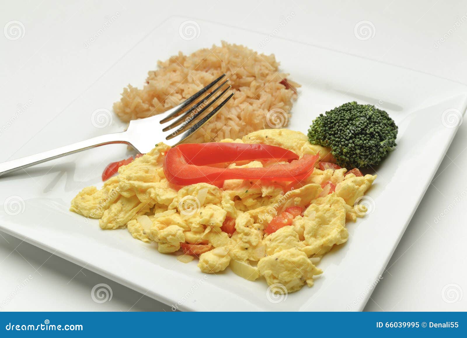 Scrambled eggs and rice. stock image. Image of rice, green - 66039995