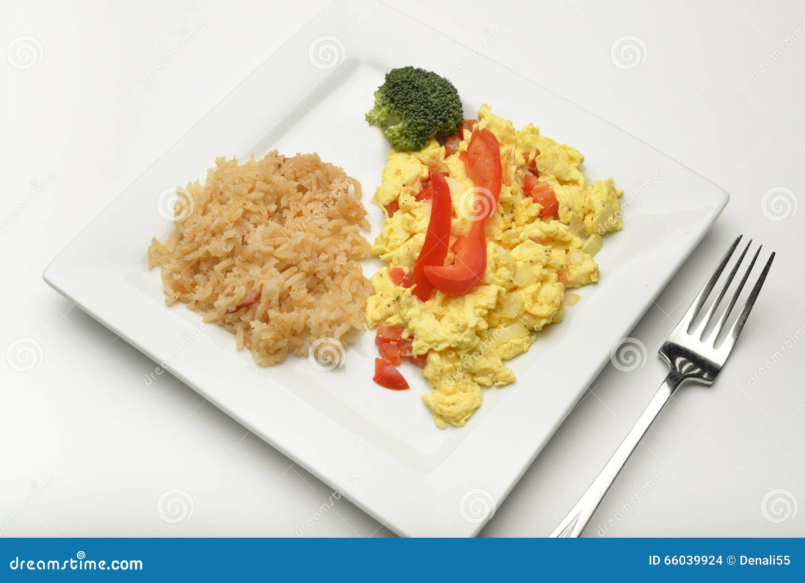 Scrambled eggs and rice. stock photo. Image of breakfast - 66039924