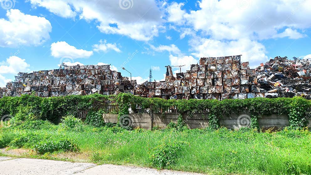 Scrap Cube Metal Recycling Yard Stock Photo - Image of recycle, junk ...