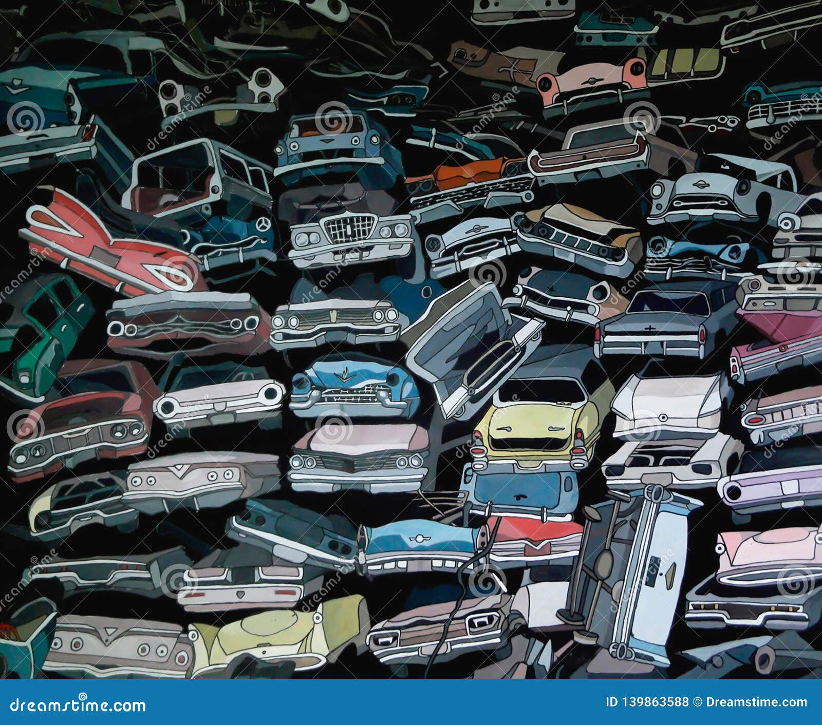 Scrap Metal Concept. Workers Work On Junkyard, Sorting Piles Of Scrap ...