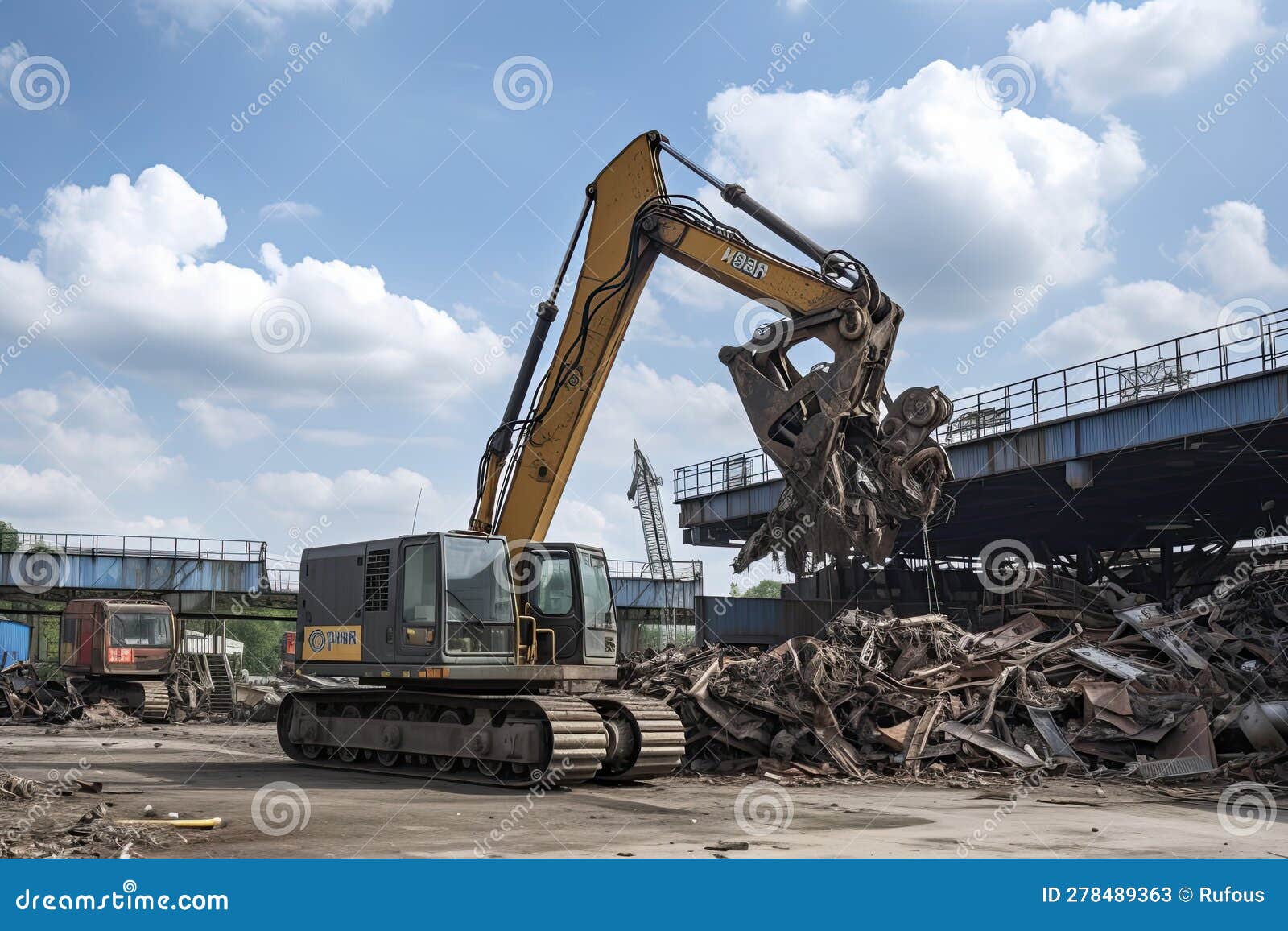 Scrap Metal Recycling Plant and Crane-loading Scrap in a Train Stock ...