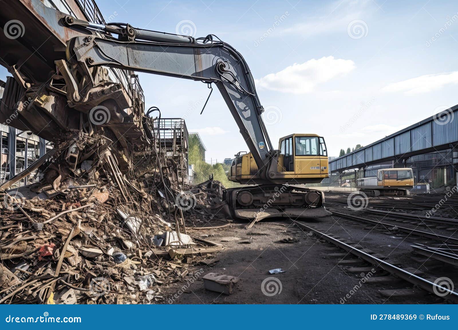 Scrap Metal Recycling Plant and Crane-loading Scrap in a Train Stock ...