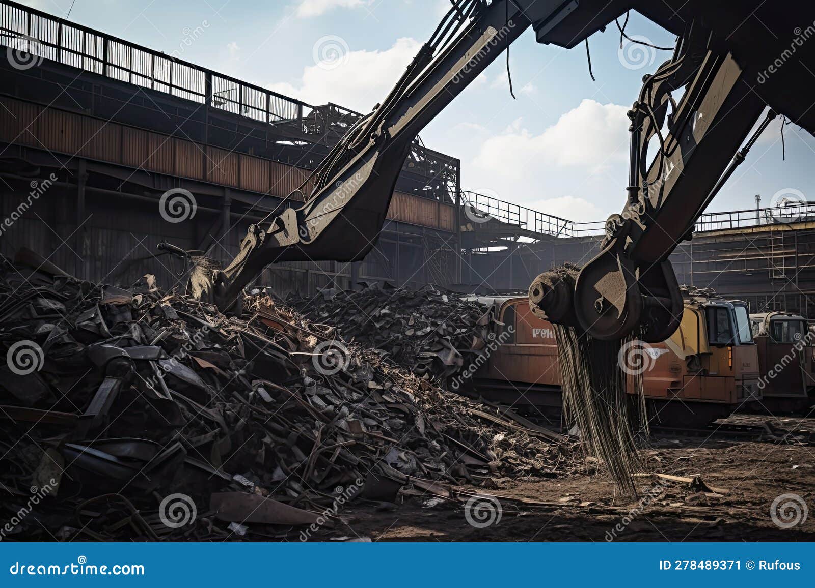 Scrap Metal Recycling Plant and Crane-loading Scrap in a Train Stock ...