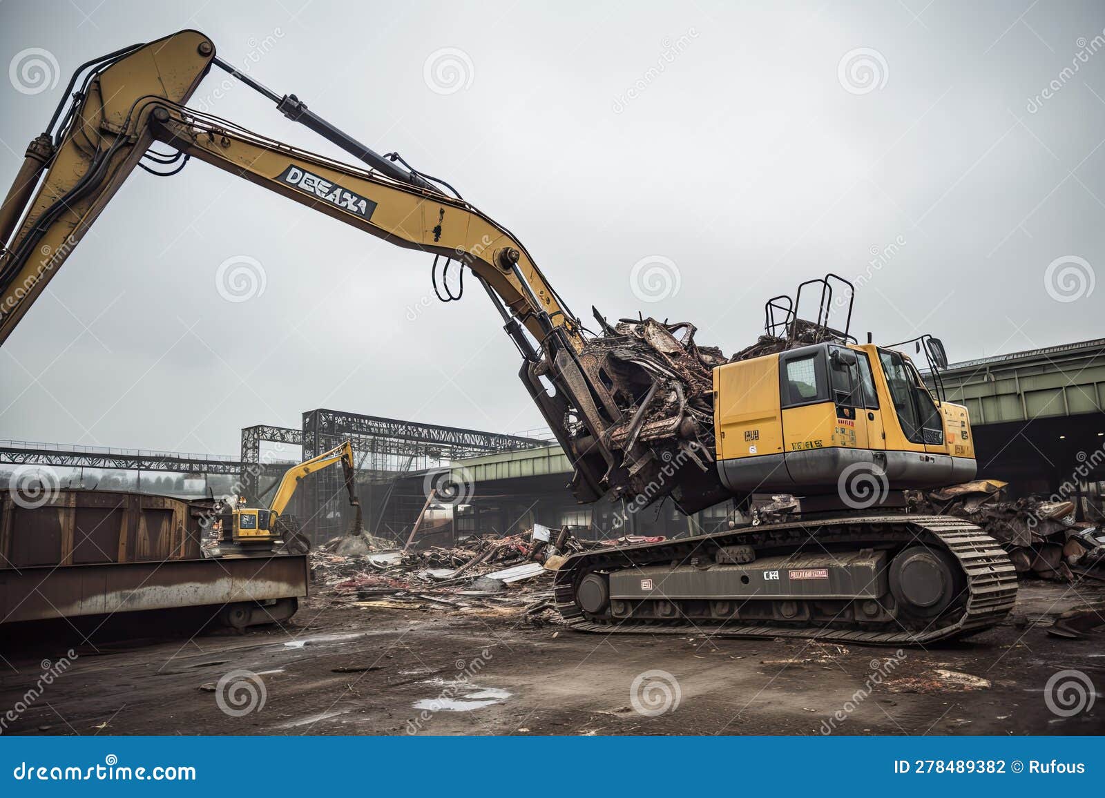 Scrap Metal Recycling Plant and Crane-loading Scrap in a Train Stock ...