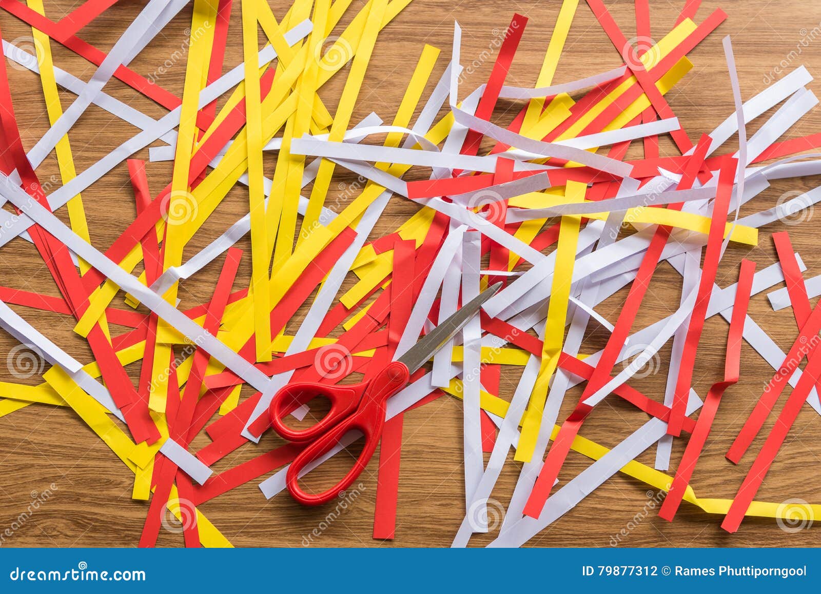 Scrap Paper is Cut with Scissors on the Table Wooden Stock Photo ...