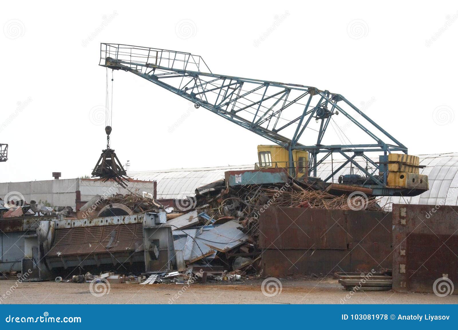Scrap yard and crane stock photo. Image of dirty, pile - 103081978