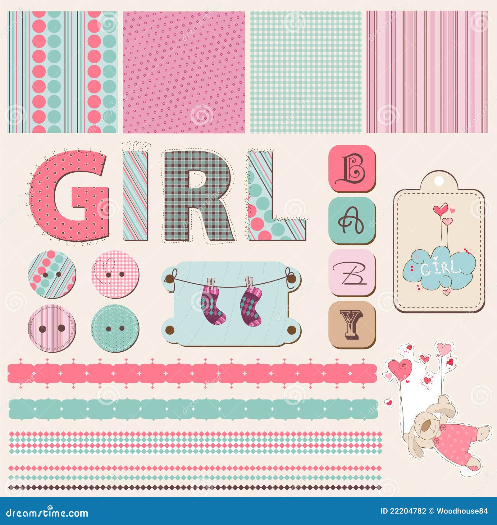 Scrapbook Baby Girl Set stock vector. Illustration of baby - 22204782