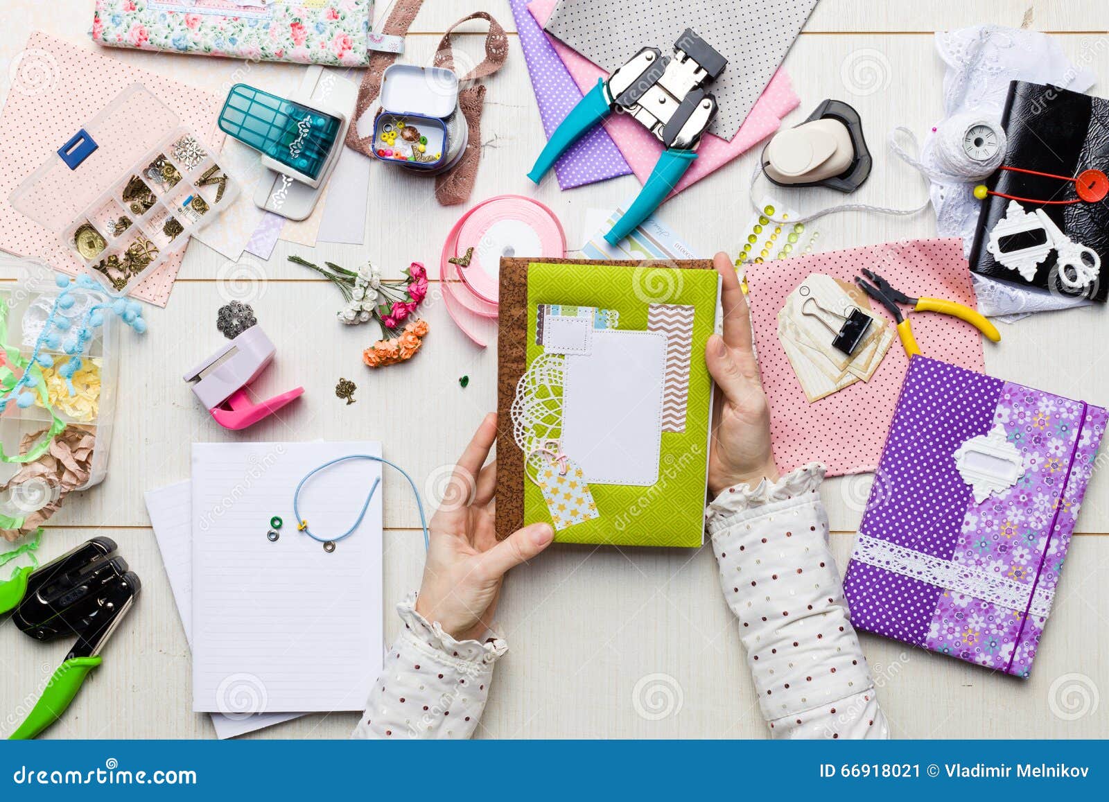 Scrapbook Background, Albums and Tools with Decoration Stock Image ...