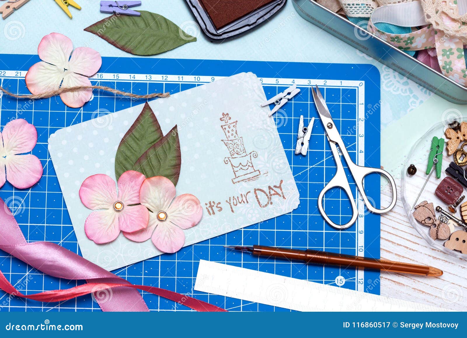 Scrapbook - Process of Creating a Postcard Stock Image - Image of craft ...