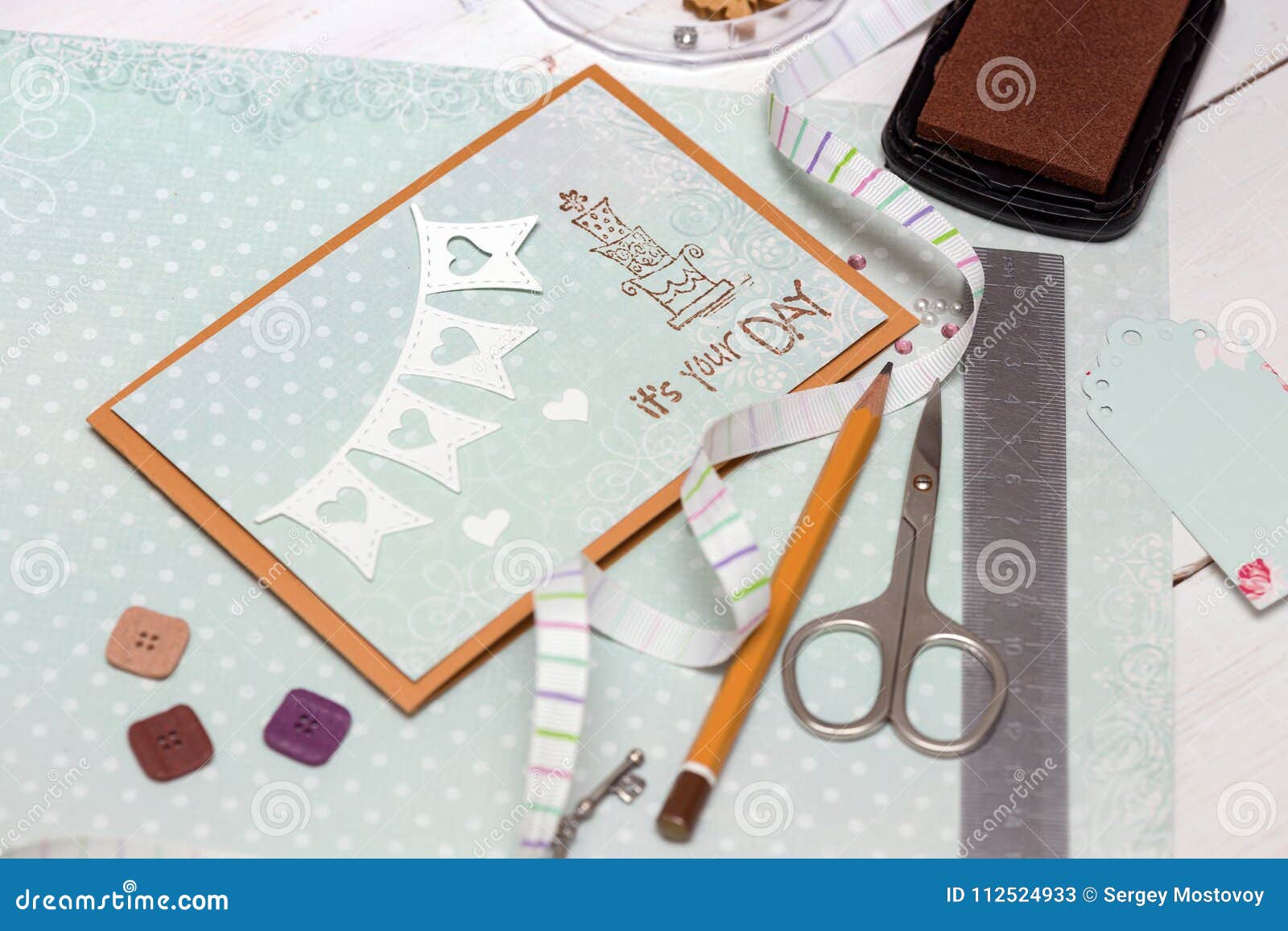 Scrapbook - Card and tools stock image. Image of materials - 112524933