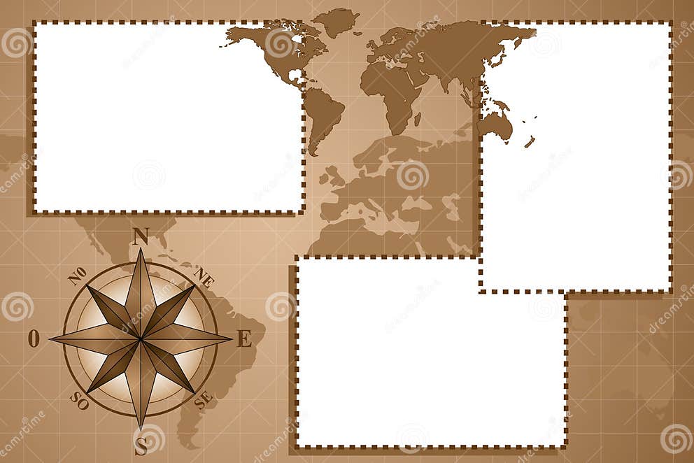 Scrapbook with Compass Rose and Map World Stock Vector - Illustration ...